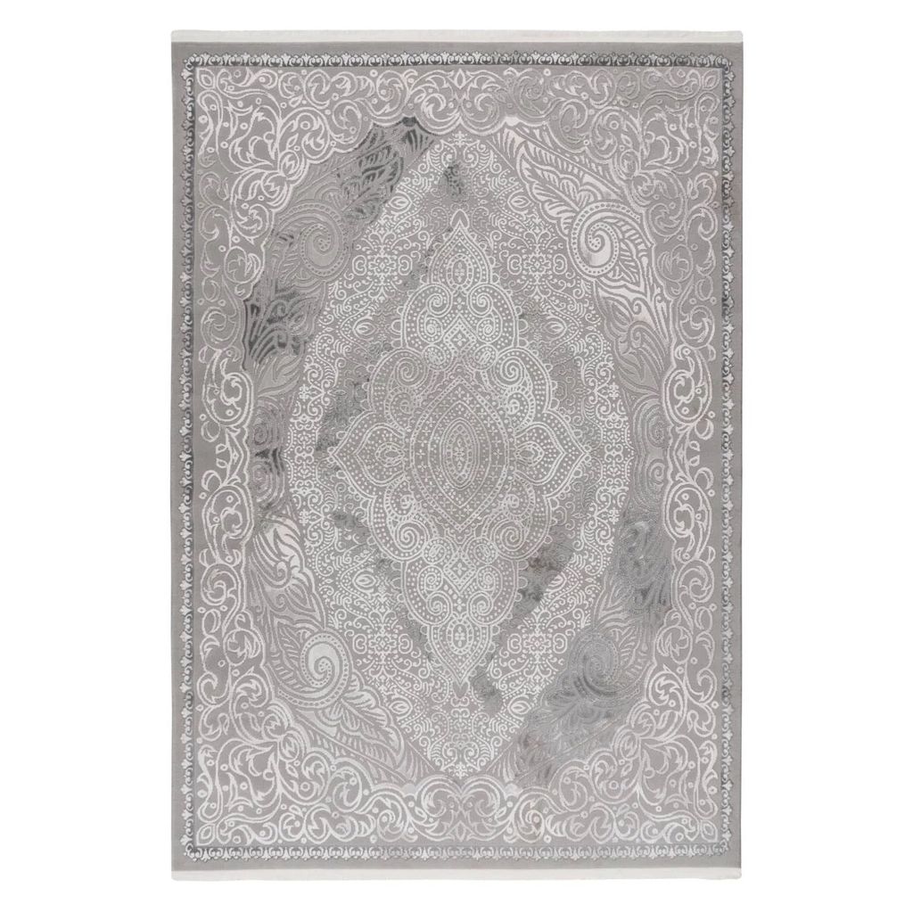 Szőnyeg, díszes mintázatú, ezüst - fehér, 160x230 cm - LOSANGO - ️ ...